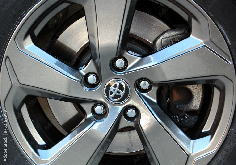 Vinnytsia, Ukraine; March 06, 2024. Close up Toyota RAV4 wheel. Toyota ...