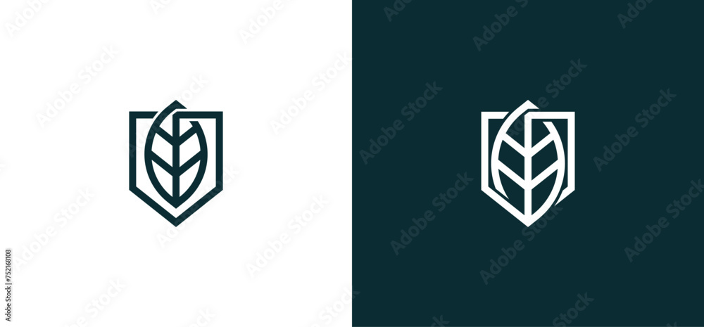 Shield Leaf Logo Concept icon symbol sign Design Element. Defense ...