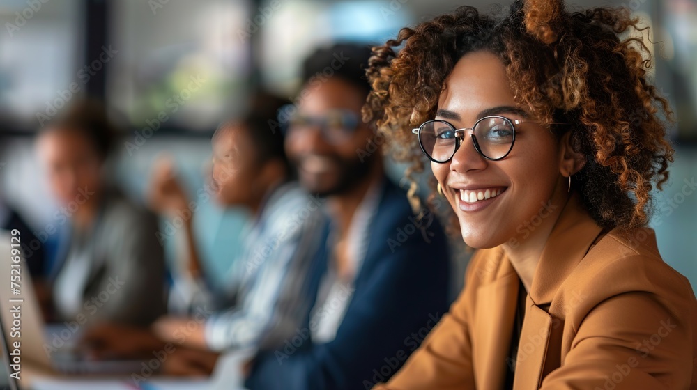 A cheerful team member in glasses smiles brightly at the camera during ...