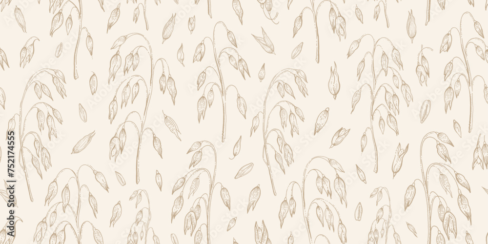 Oat field pattern. Oat spikes background. Line cereal drawing. Grain ...