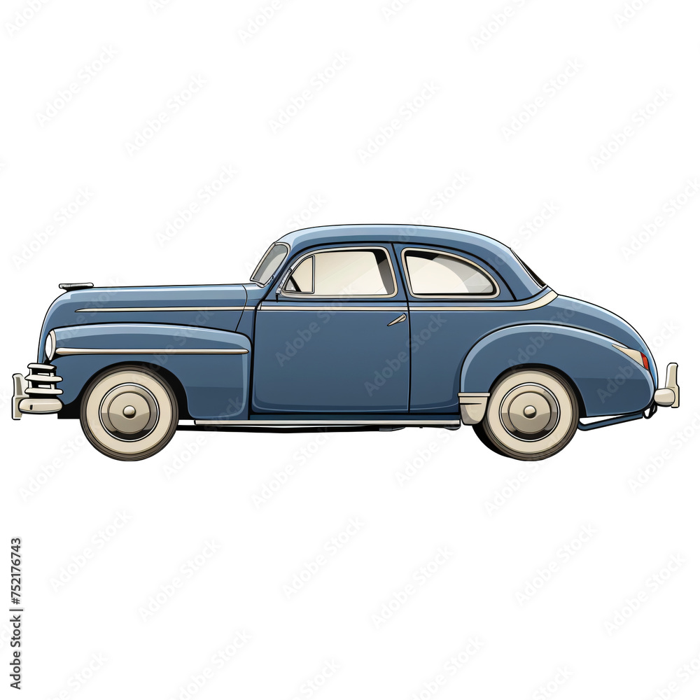 Antique navy blue sedan car with white wall tires isolated on ...