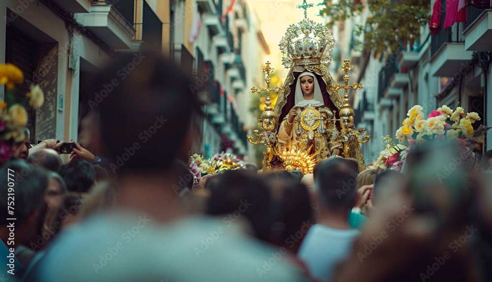 Holy Week procession through the streets of Seville with thousands of ...