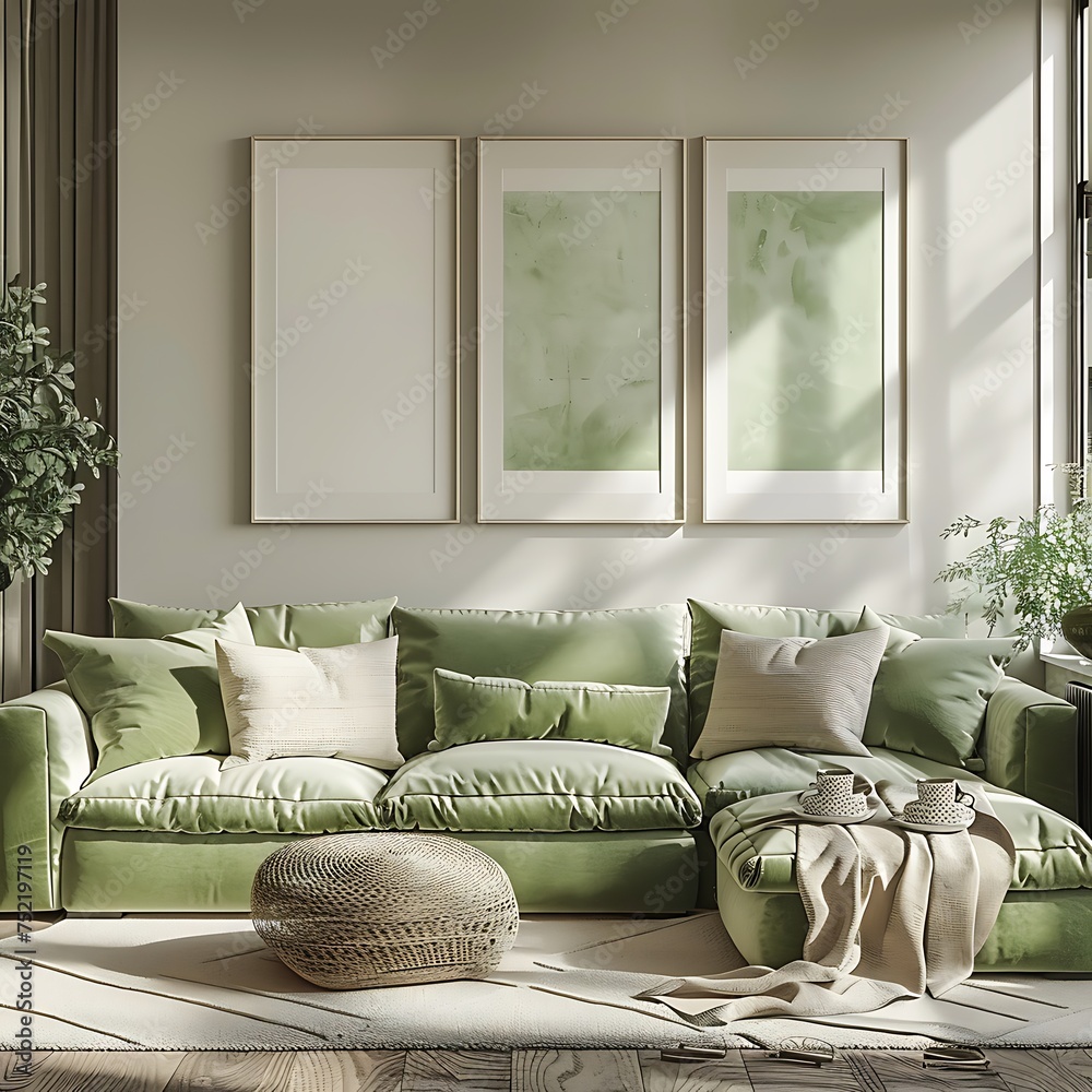 simple living room interior design with poster set on the wall for ...