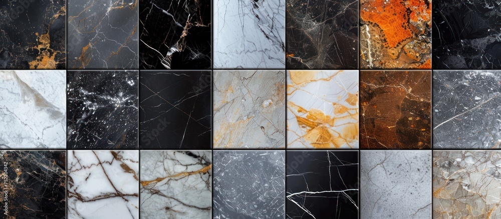A bunch of different-colored marble tiles laid out in a random pattern ...