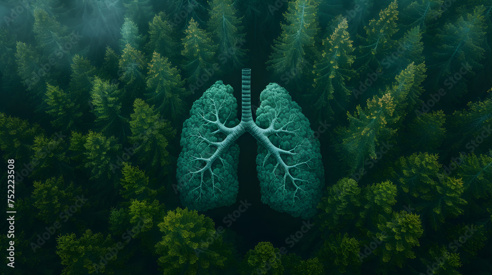 "Human lungs superimposed on forest canopy. Environmental and ...