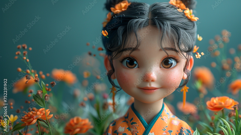 3D emoticons, expressions, blind box, a cute little Chinese girl made ...