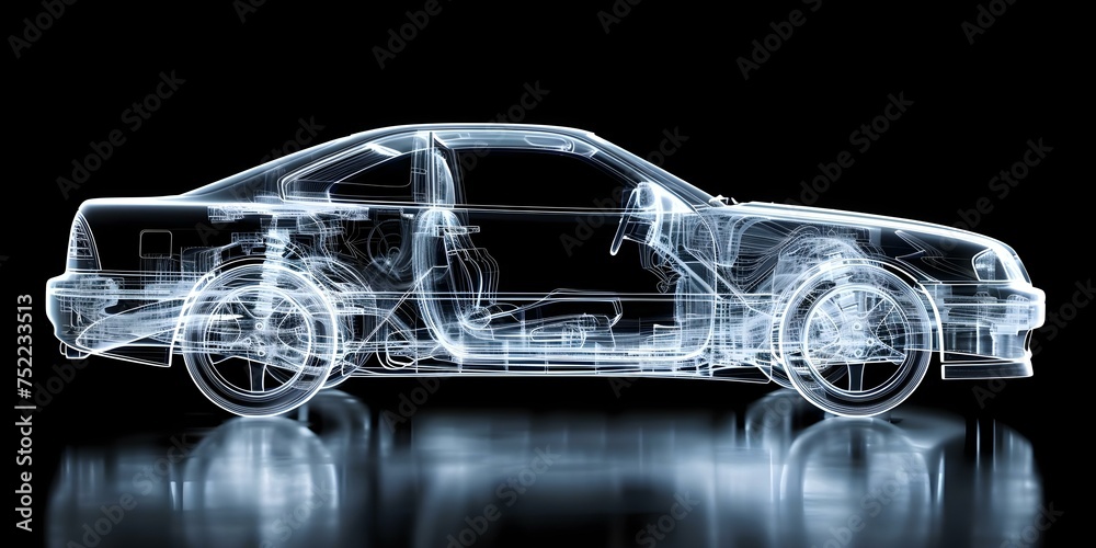 Transparent image showing car structure and frame through Xray ...