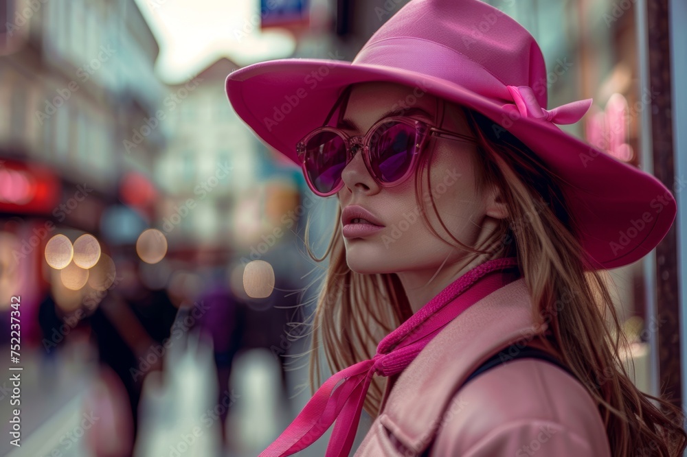 Mujer con estilo coquette paseando por la calle, outfit rosa ...