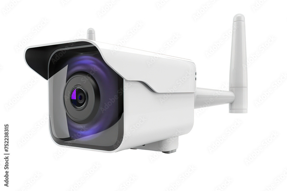 High-Tech Wireless Security Camera with Sensor and Purple Lens Flare on ...