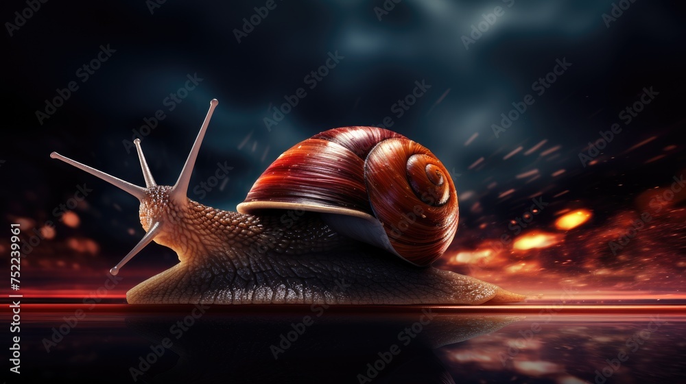 Super fast snail. The amazing concept of power ensures success or ...