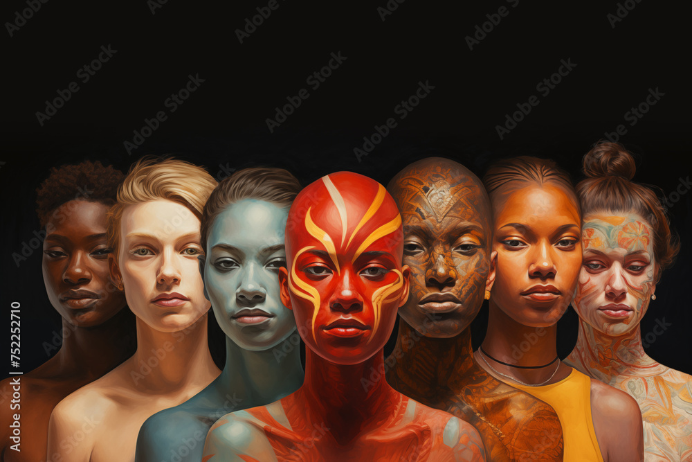 Global diversity of Human Identities concept art, human face paintings ...