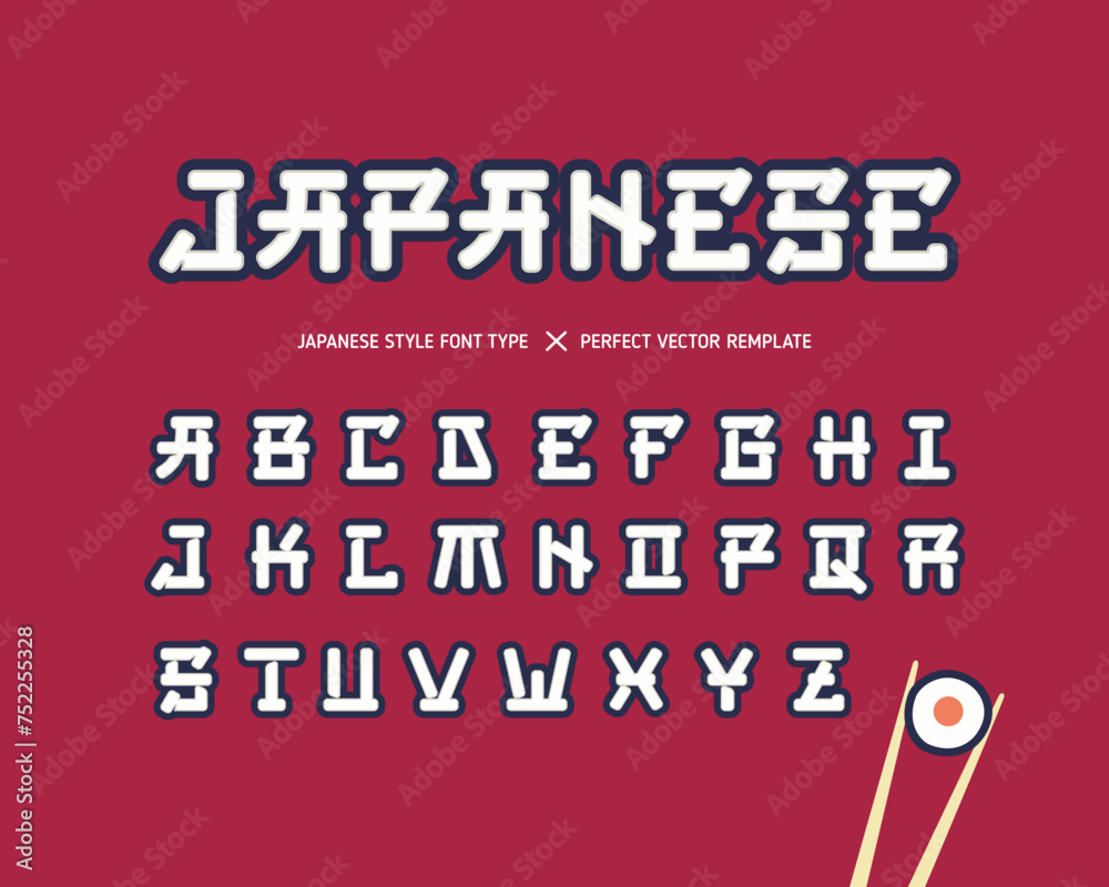 Asian Chinese and Japanese style vector type font. Cartoon Typography ...