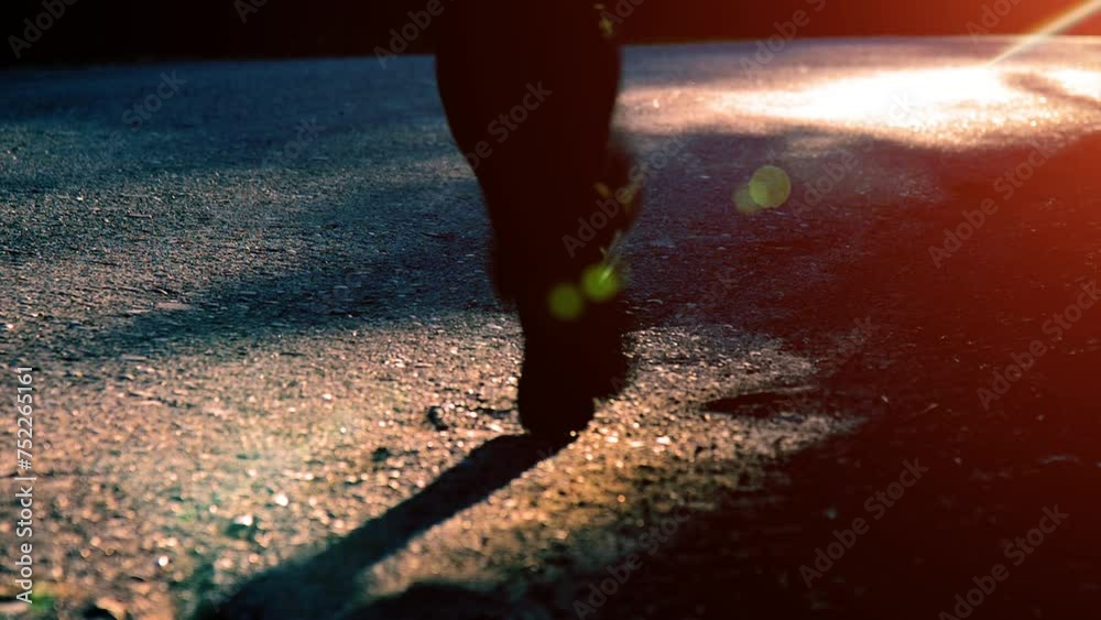 FHD sport man running at new asphalt road outdoor. Sunrise or sunset in ...