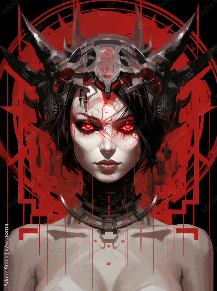 An illustration of a demonic woman with horns, portrait, demon, crafted ...