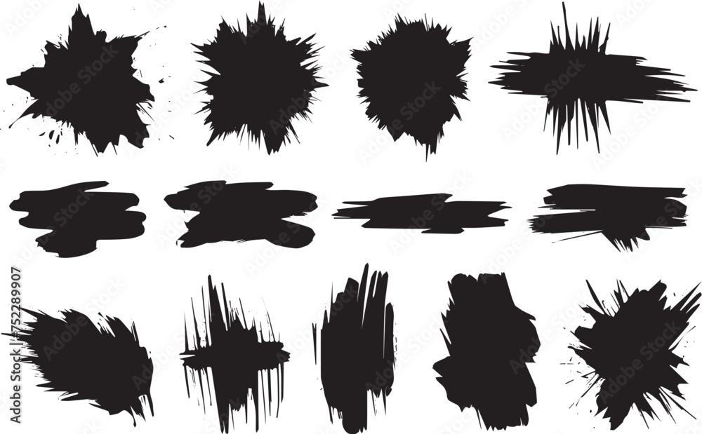 "Variegated Grunge Brush Strokes Collection on White Background. An ...