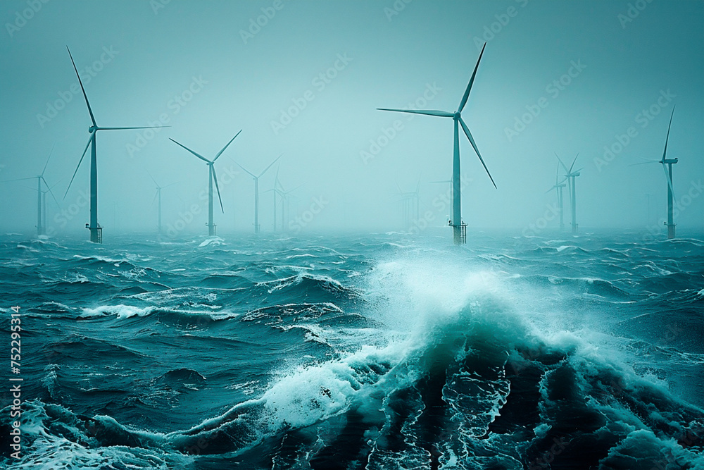 Offshore wind farm with towering turbines harnessing the power of ...