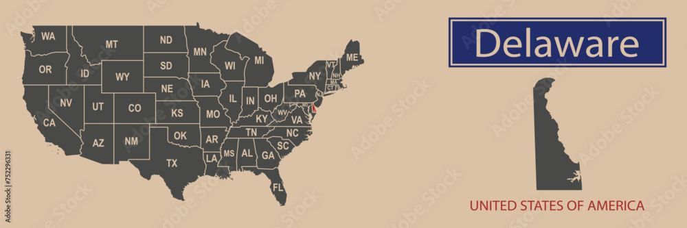 Vector map borders of the USA Delaware state. State of Delaware on the ...