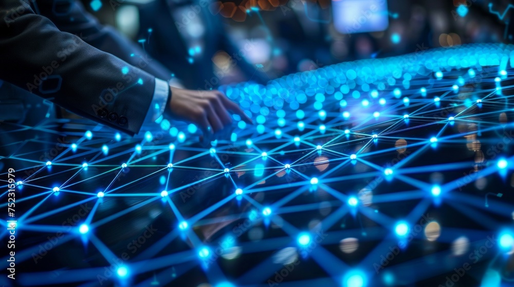 Businessmen engaging with digital marketing technology, interconnected ...