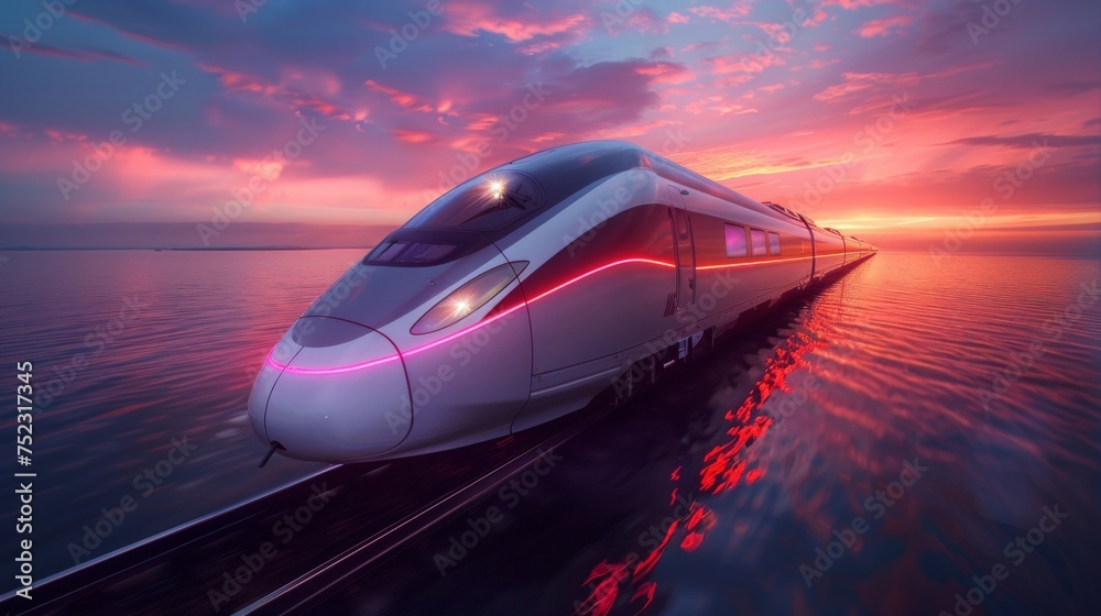 futuristic high-speed train navigating through diverse terrains ...