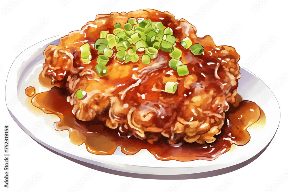 Katsudon single object watercolor illustration isolated on white ...
