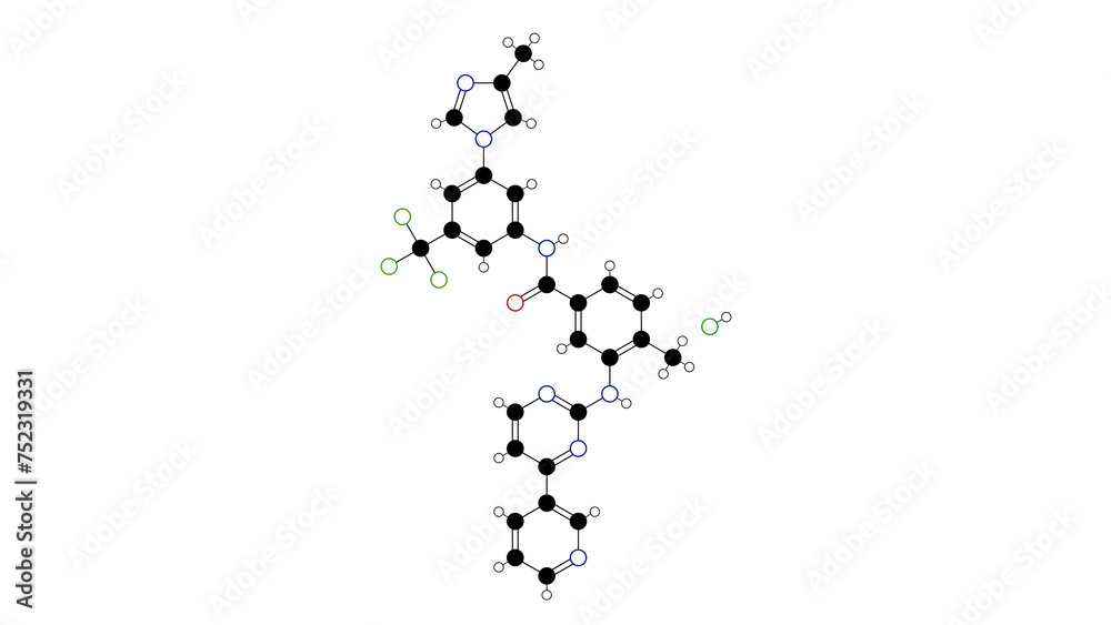 nilotinib hydrochloride molecule, structural chemical formula, ball-and ...