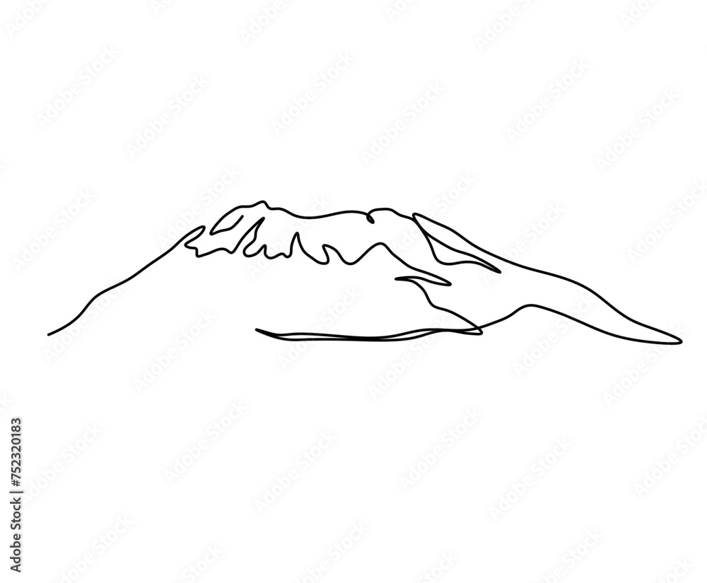 Vector isolated Mount Kilimanjaro peak one single contemporary line art ...
