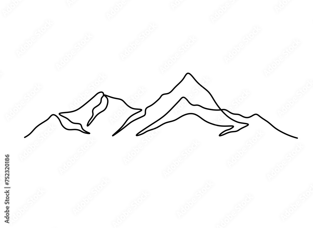 Vector isolated Mont Blanc mountain peak one single contemporary line ...