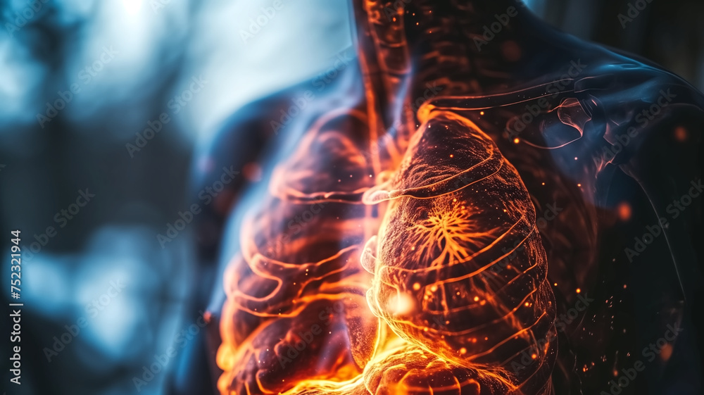 3D rendered visualization of the human respiratory system with ...