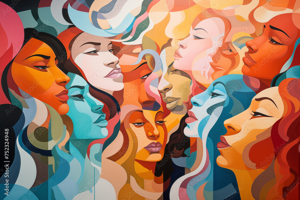 Abstract illustration of psychological imagination, colorful face ...