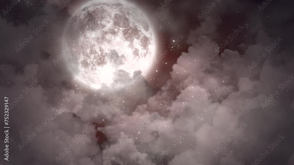 A mesmerizing full moon shines through a dark night sky, casting a ...