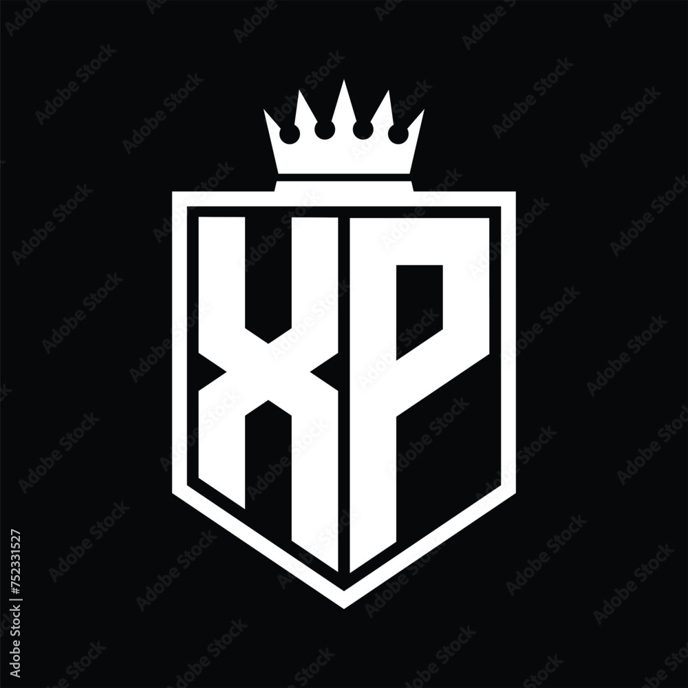 XP Logo monogram bold shield geometric shape with crown outline black ...