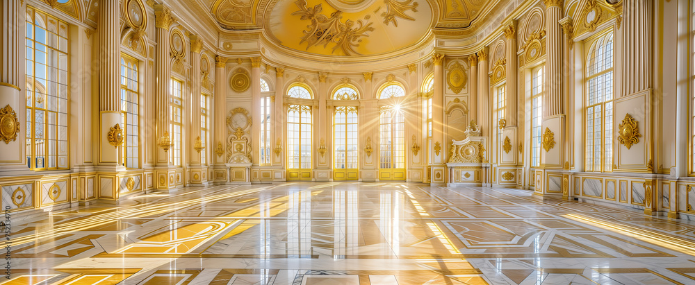 Royal palace interior. Large room with a marble floor and a large ...