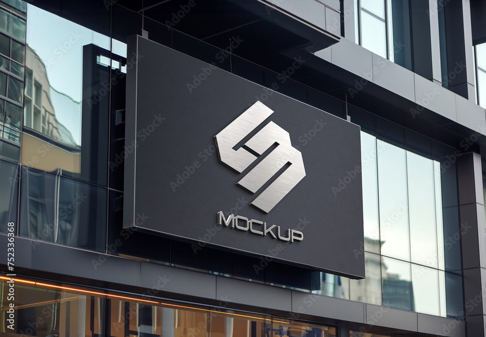 3D Metal Logo Mockup On A Modern Building. Generative Ai Stock Template ...