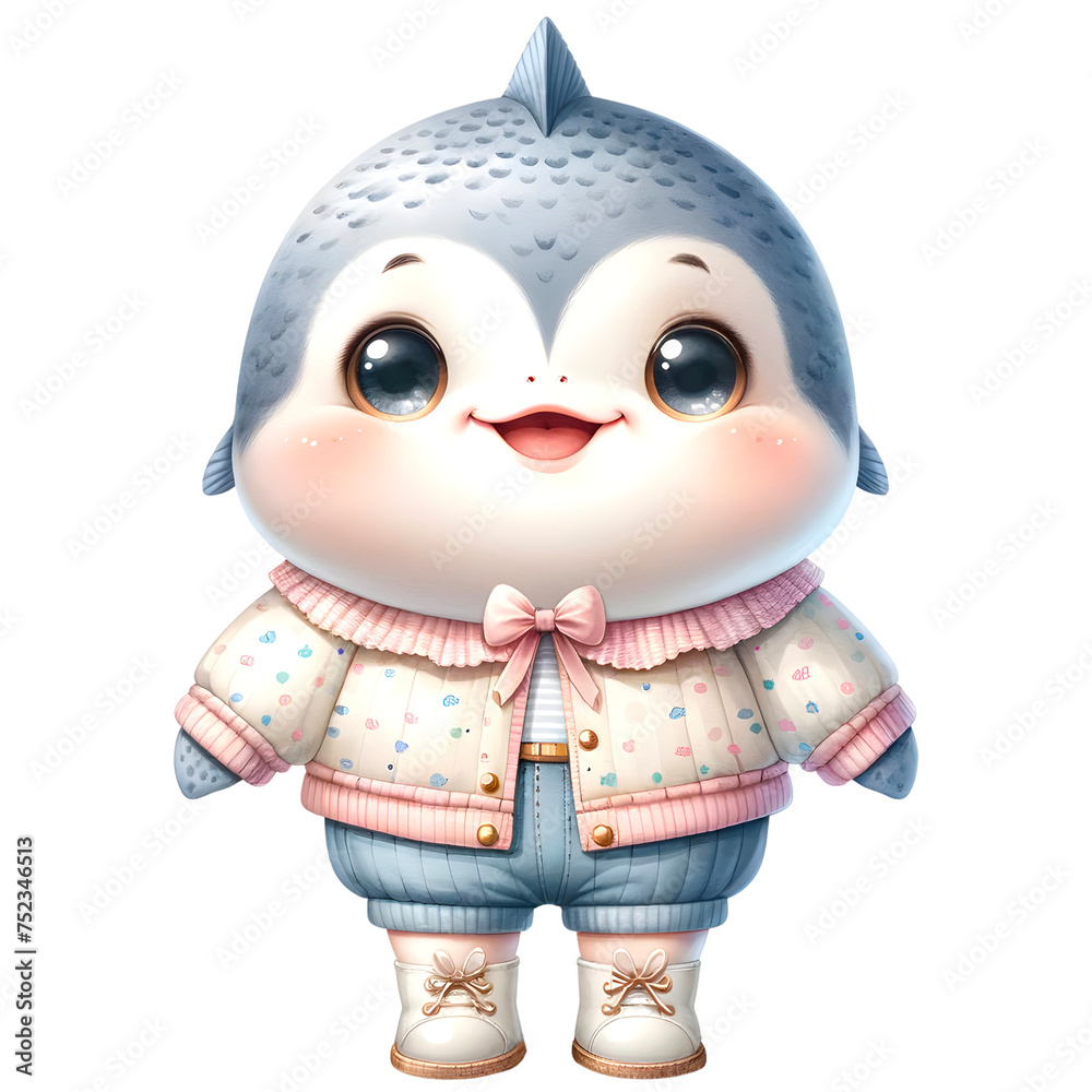 Cute kawaii Haddock sea animal character wearing cute pastel outfit ...