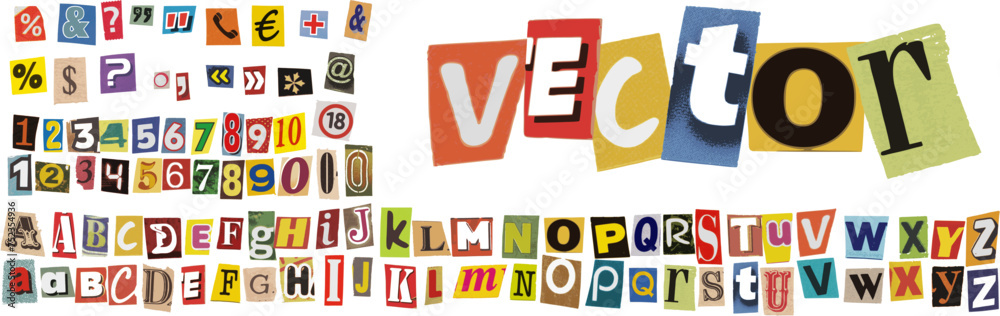 Poster Retro Magazine Newspaper Cutout Letters Numbers and Punctuations ...