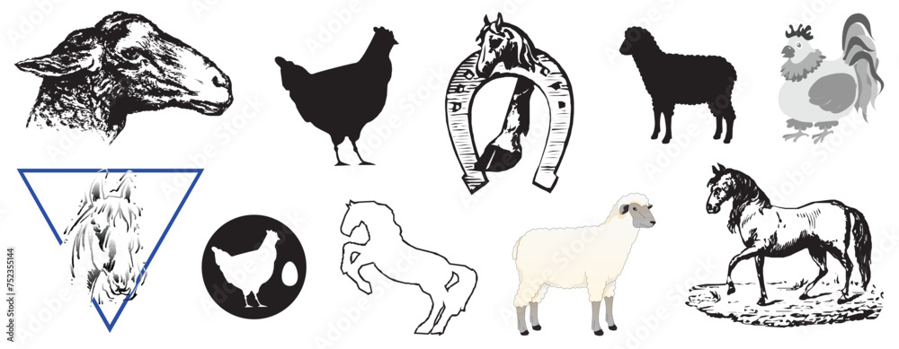 FARM ANIMALS Cliparts horse cow hen mice rat lama sheep goat dunkey ...