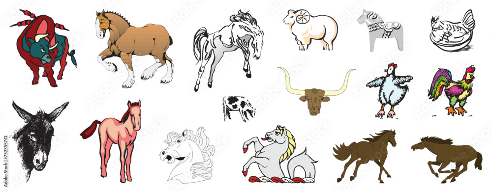 FARM ANIMALS Cliparts horse cow hen mice rat lama sheep goat dunkey ...