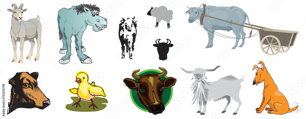 FARM ANIMALS Cliparts horse cow hen mice rat lama sheep goat dunkey ...