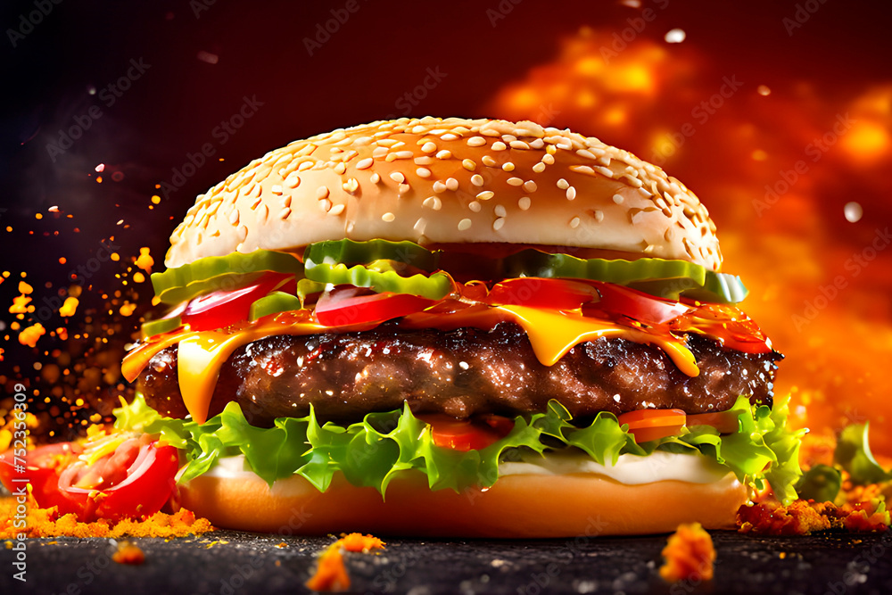 Image of Burger with burger ingredients to use in food banner, ad ...