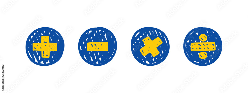 hand drawn four process symbols. doodle addition symbol, subtraction ...