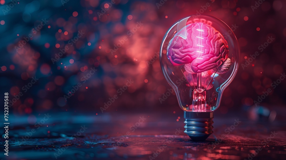 Human brain inside glowing light bulb. AI Brain Cloud Networking, GPU ...
