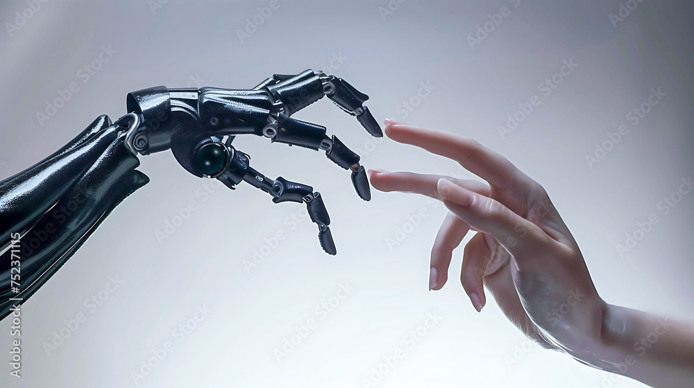 Artificial intelligence and human cooperation. The robot's hand and ...