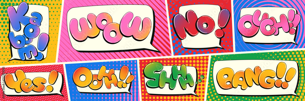 Set of comic speech bubbles, comic wording sound effects design, comic ...