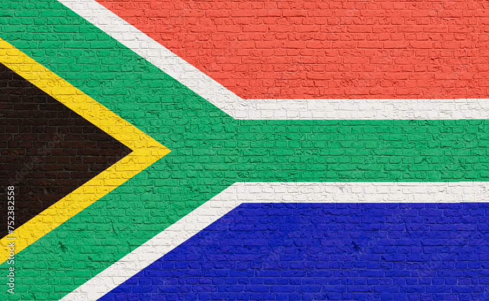 South Africa flag colors painted on a brick wall. National colors ...