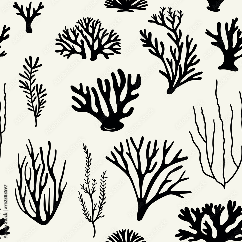 Vector seamless pattern. Surface design with seaweed. Stylised graphic ...