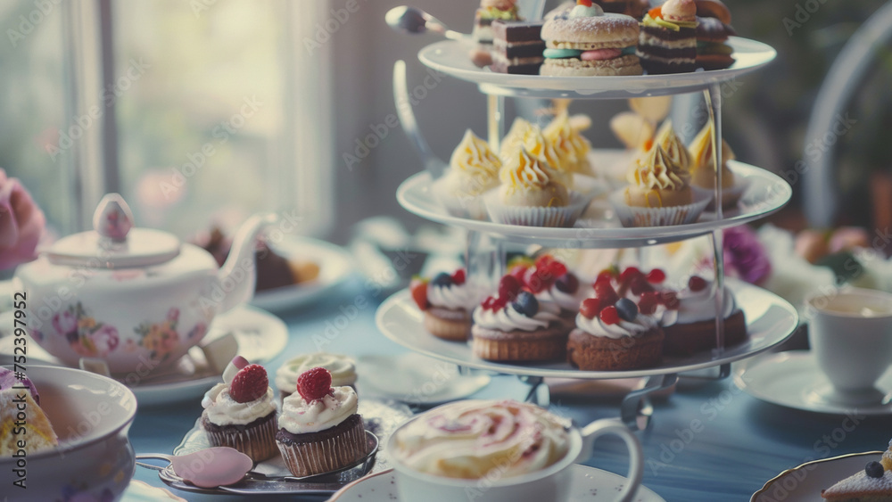Delectable high tea arrangement with an assortment of sweet treats ...