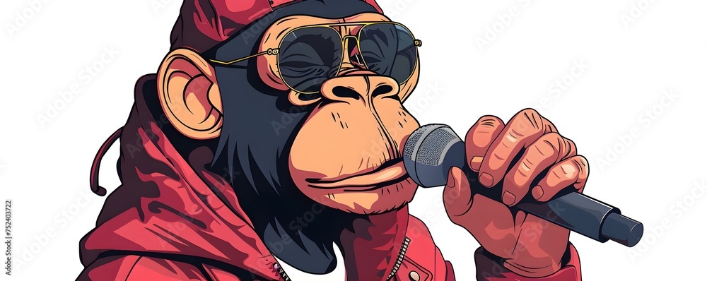 Animated hiphop monkey logo with microphone on clean white background ...