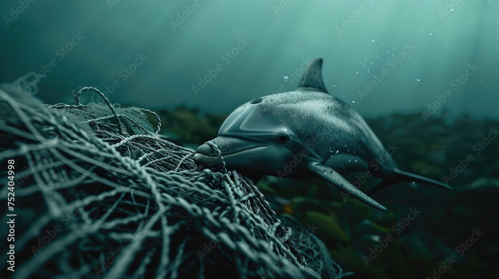 Dolphin Entangled in Marine Debris, poignant scene of a dolphin ...