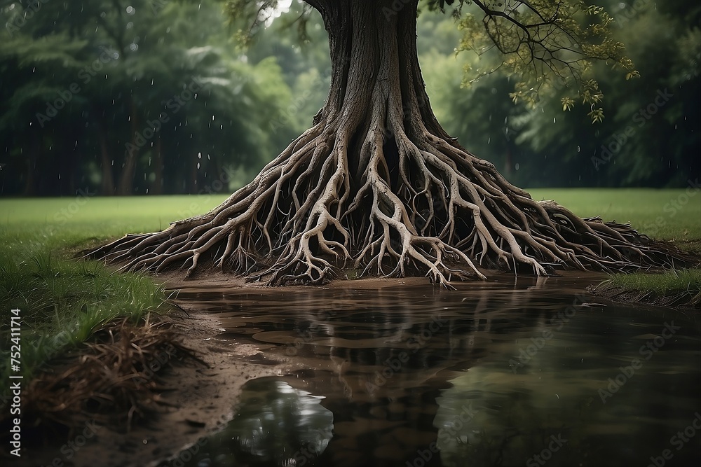 Tree roots reach for water, nourishing the land. Nature's thirst ...