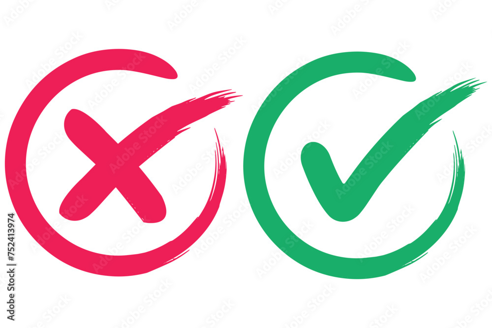 right and wrong icon with green and red, correct and incorrect symbol to guarantee the idea ...